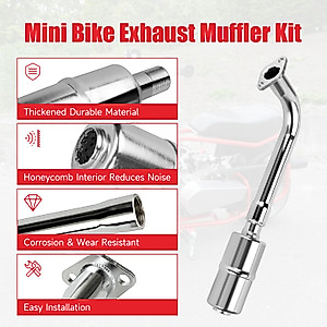 GREHUA Upgrade Exhaust Pipe Muffler Jet Kit Compatible with Predator 212cc 196cc 5.5hp 6.5hp GX160 GX200 Engine Coleman CT200U CT200U-EX BT200X Baja Warrior MB200 Mini Bike KT196 Go Kart Parts