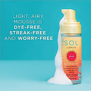 SOL by Jergens Deep Water Self Tanner Mousse, Water-based Sunless Tanner with Coconut Water, Tanning Water for Natural Looking Fake Tan, Dye-free, Tanning Active Derived from Natural Sugars, 5 Ounce