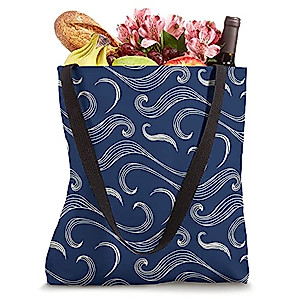 Japanese Pattern Waves in Navy on Cream White AEY524 Tote Bag