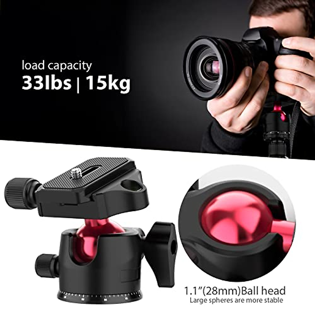 PHOPIK 64" Camera Tripod, Aluminum Camera Tripod for DSLR,Compact Tripod with 360° Panorama Ball Head, Professional Camera Tripod for Travelling, Learning and Working
