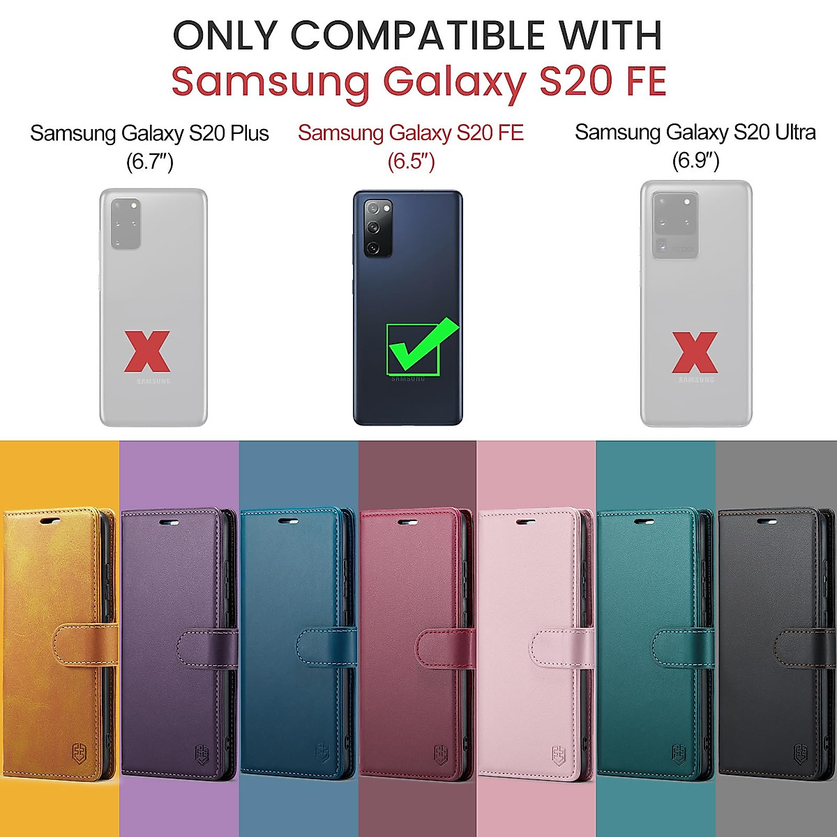 FLIPALM for Samsung Galaxy S20 FE 5G Wallet Case with RFID Blocking Credit Card Holder, PU Leather Folio Flip Kickstand Protective Shockproof Cover Women Men for Samsung S20 FE 6.5" Phone case(Black)