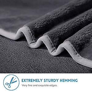 Fleece Blanket Queen Size Fuzzy Soft Plush Blanket 330GSM for All Season Spring Summer Autumn Throws for Couch Bed Sofa, 90 by 90 Inches, Dark Grey