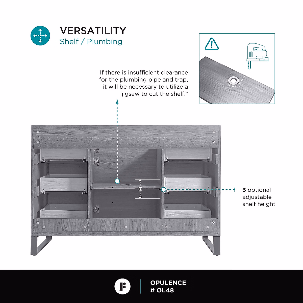 Fine Fixtures Opulence Collection 48 in. W x 20 in. D x 33 in. H Bathroom Vanity in Navy Blue with Black Marble Sintered Stone Sink - Satin Brass Hardware