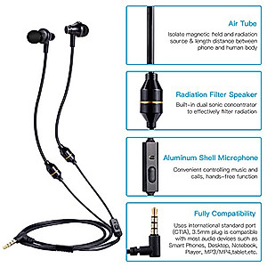 KINDEN Air Tube Headsets - Anti-Drop Headphones Earbuds Binaural Earphone with Microphone,3.5mm Jack for Cell Phones PC MP3 Pad (Black)