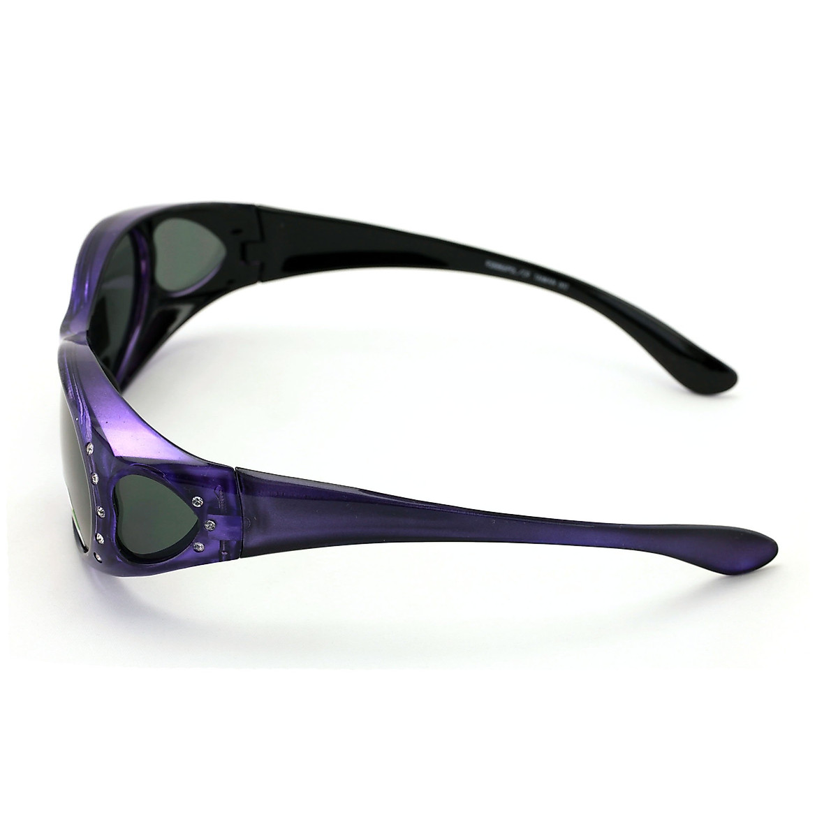 V.W.E. Womens Polarized Fit Over Glasses Sunglasses Rhinestone Rectangular Frame Temple Heart 60mm (Purple)