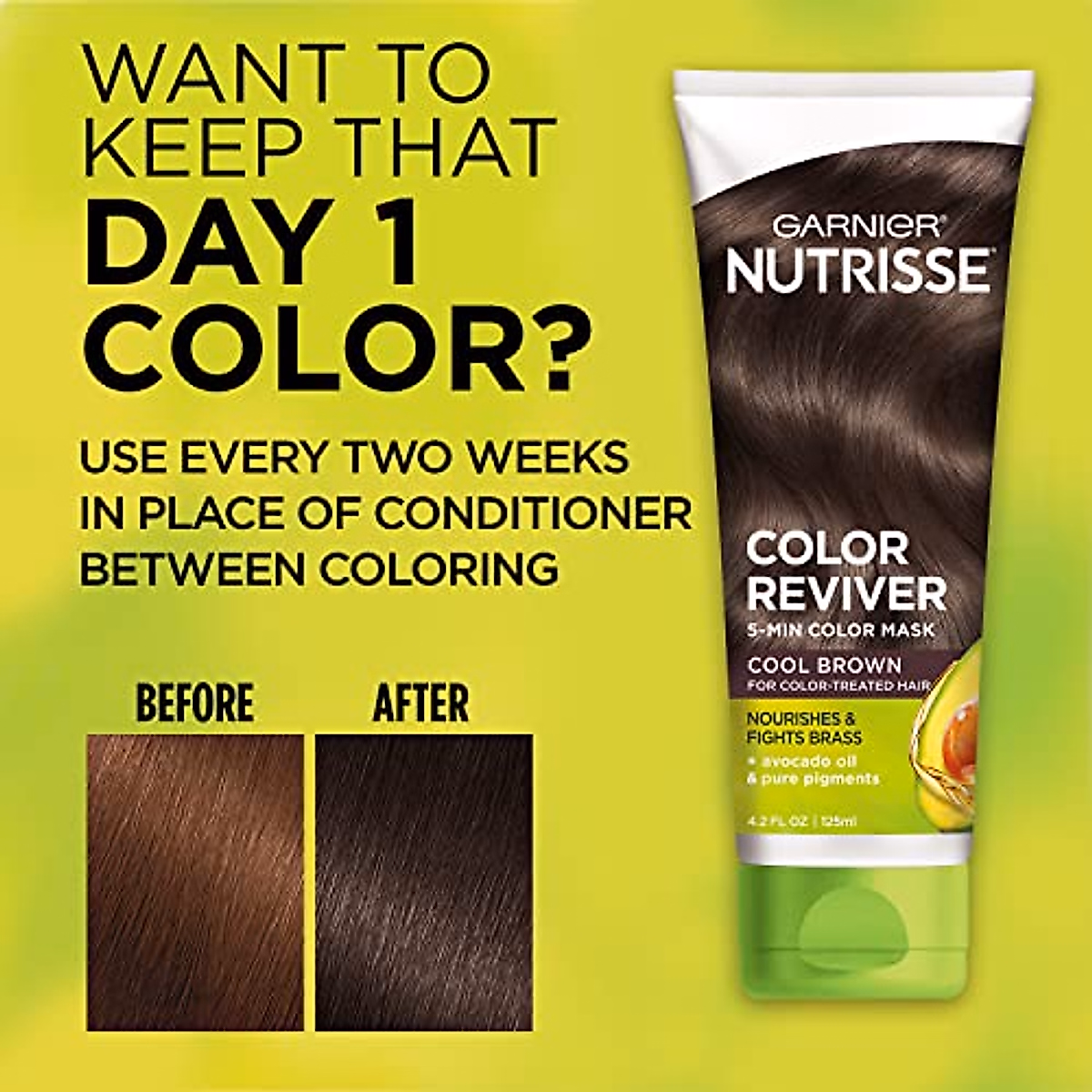 Garnier Hair Color Nutrisse Color Reviver 5 MIN Hair Mask, Cool Brown to Nourish & Fight Brass, 4.2 Fl Oz, 2 Count (Packaging May Vary)