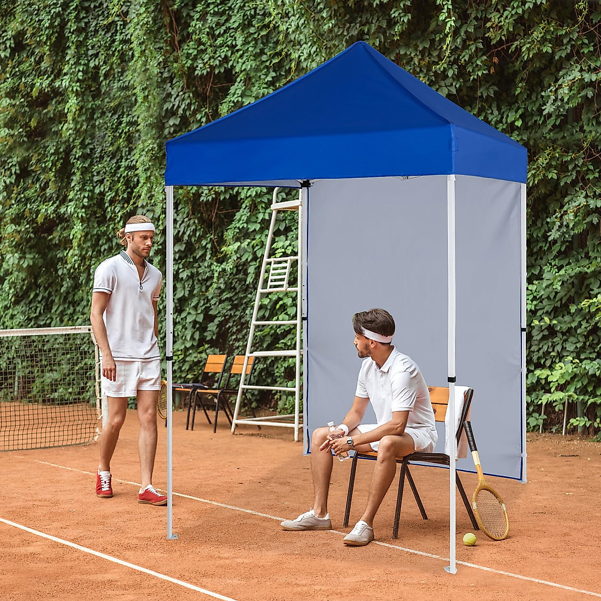 EAGLE PEAK Pop up Canopy 5x5, Outdoor Portable Canopy Tent with One Removable Sunwall, Carry Bag Included, Blue