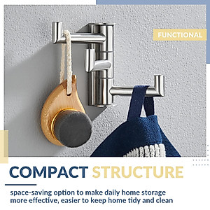APLusee Brushed Nickel Swivel Towel Hook, 304 Stainless Steel Foldable Clothes Hook with Three Rotating Arm, Flexible Bathroom Kitchen Storage Hanger, Wall Mounted