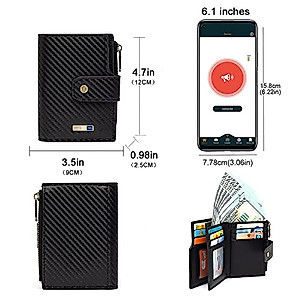 Anti-Lost Bluetooth Wallet Tracker Finder Slim Trifold Cowhide Trackerable Mens Leather Wallet with GPS Position Locator Gift Zipper Coin Pocket