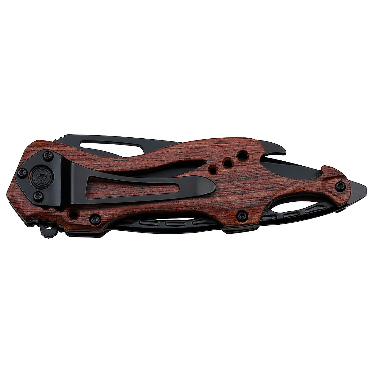 MTECH USA – Spring Assisted Folding Knife – Fine Edge Black Stainless Steel Blade, Brown Wood Handle, Pocket Clip, Tactical, EDC, Self Defense- MT-A705WD, 4.5-inch Closed