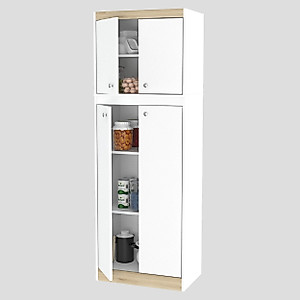 Inval Galley Kitchen 4-Door Storage Cabinet, White & Vienes Oak
