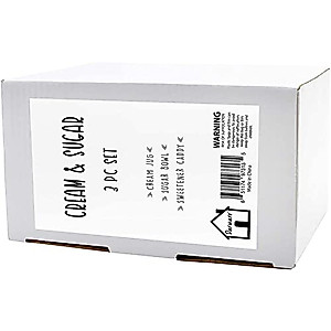 Darware Sugar and Creamer Set - 3-Piece Set w/Cream Pitcher, Sugar Bowl, Sweetener Packet Holder, White Ceramic Tea/Coffee Set