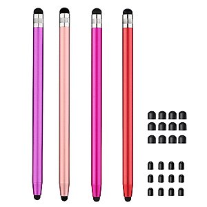 CFDXK Stylus Pens for Touch Screens，2 in 1 Capacitive Stylus for iPad iPhone Tablets Samsung Galaxy with 24 Extra Replaceable Tips (Pink, Rosegold, Red, Purple)