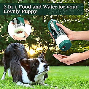 TIOVERY Upgraded Dog Water Bottle, Portable Dog Cat Puppy Pet Water Dispenser Feeder with Drinking Cup and Food Container Leak Proof for Outdoor Walking, Travel, Hiking 12OZ