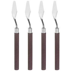 HARFINGTON 4pcs No.5 Palette Knives 14mm Width Stainless Steel Small Pointy Spatula Painting Pallet Knife with Wood Handle for Oil Acrylic Canvas Mixing Spreading, Red