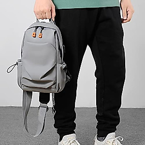 HOMHOLDON Faux Leather Sling Bag for Men and Women, Chest Bag Shoulder Backpack Waterproof Crossbody Backpack Traveling Hiking Daypack(Grey)