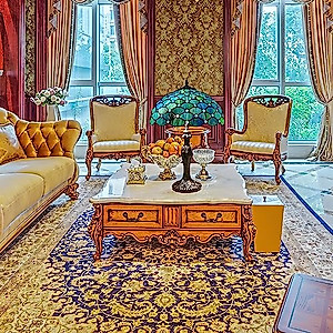 ZJART Tiffany Lamp Blue Stained Glass Peal Bead Style Reading Table Lamp W16H24 Inch Bedside Nightstand Desk Work Study Desktop Light Decor Home Kids Bedroom Living Room Office Pull Chain Switch