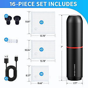 AIRMSEN Handheld Vacuum Sealer for Food Preservation & Storage, Portable Mini Vacuum Sealer with 11 PCS Reusable Sous Vide Bags and 2 PCS Vacuum Wine Sealer