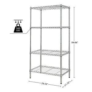 4 Tier Wire Shelving Unit, Height Adjustable Wire Shelves with 1200 LBS Capacity, NSF Metal Wire Rack Shelving for Laundry, Kitchen, Pantry, Closet (18" D x 29.5" W x 59" H, Chrome)