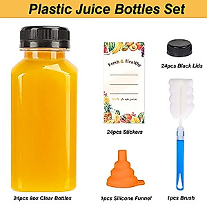 Moretoes 24pcs 8oz Plastic Juice Bottles with Tamper Evident Caps Empty Reusable Clear Bulk Drink Containers with Black Lids for Juicing Milk Smoothie and Other Beverages