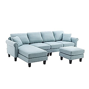 Sectional Sofa Set,Living Room Sofa Set Modular Sectional Sofa with Reversible Chaise,U-Shaped Sofa Sleeper with Ottoman,Multifunctional Sectional Couch for Living Room Apartment Office,Light Blue