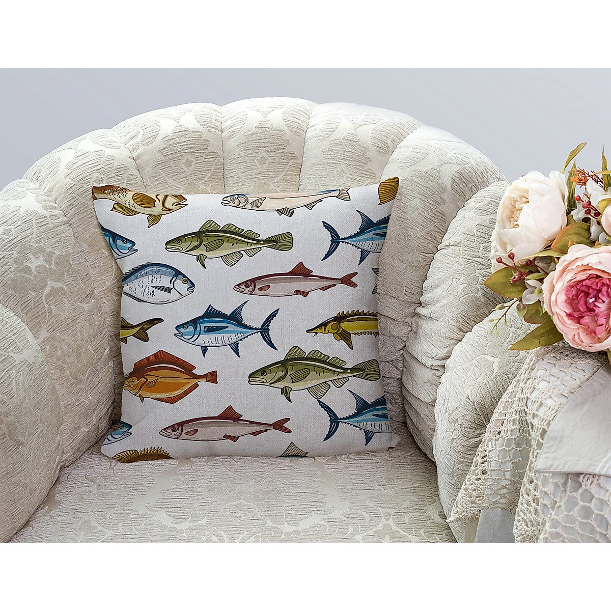 TSSOHU Outdoor Patio Throw Pillow Cover Fishs Farmhouse Décor Outside Furniture Swing Seat Bench Chair Decorative Cushion Cases 18x18 inch Deep Seat Bed Couch Sofa