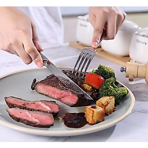 Steak Knives Set of 6 - Premium Stainless Steel, Dishwasher Safe - Polished Shiny Blade & Handle, Straight Edge - Kitchen Table Knife Set 4.5 Inch Dinner Knives Non Serrated UMOGI