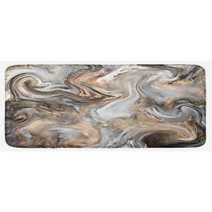 Ambesonne Marble Kitchen Mat, Retro Style Paintbrush Colors in Marbling Texture Watercolor Artwork, Plush Decorative Kitchen Mat with Non Slip Backing, 47" X 19", Sand Brown