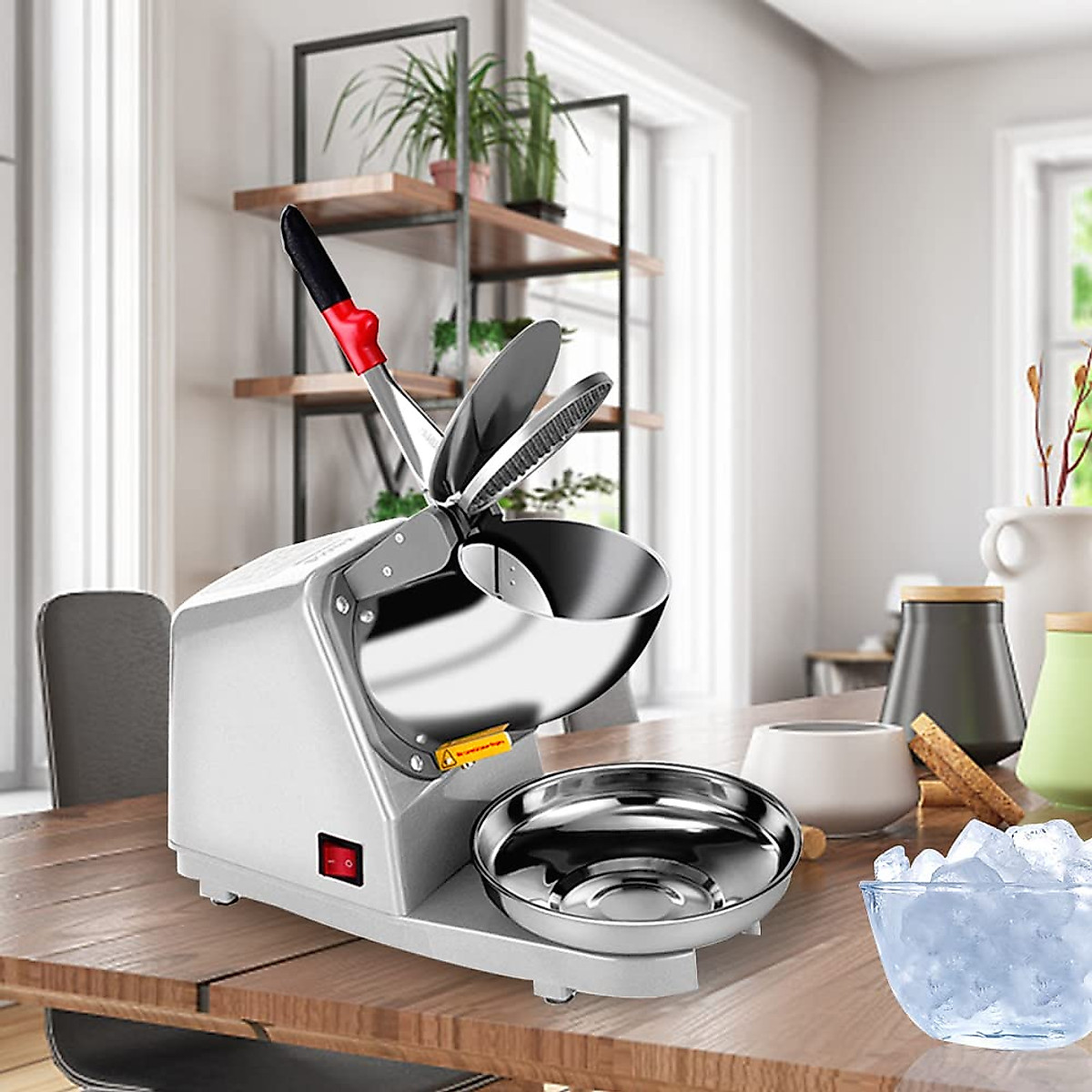 Yahpetes Electric Shaved Ice Machine 1Pcs Electric Dual Blades Ice Crusher Shaver Snow Cone Maker Machine 187lbs/hr for Home and Commercial Use (Sliver)