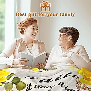 Sunflower Blanket Christian Gifts for Women, Inspirational Religious Scripture Throw Blankets, Sunflowers Soft Flannel Throw Blanket for Couch Sofa Bed, Sunflower Blankets Gifts for Women, 50"x60"