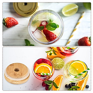 uxcell Mason Jar Lids with Straw Hole, 6pcs - Bamboo Lids with Silicone Ring for Glass Cups 70mm Regular Mouth Leak Proof Fits Storage Jars(Wood Color)