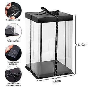 FERGONO 1PC Clear Gift Box, 6.69 x 6.69 x 11.02 inch Transparent Gift Box, Transparent Display Case Gift Boxes with Base, Lid & Ribbon for Wedding, Birthday, Easter Mother's Father's Day Party
