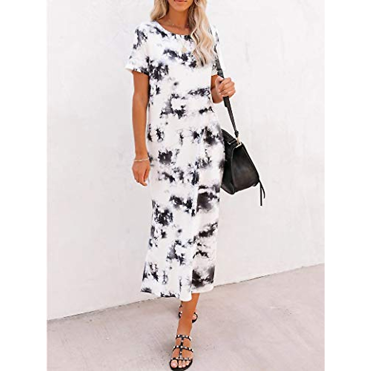 Tie Dye Split Dresses for Juniors Long Short Sleeve Summer Beach X-Large