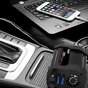 NDDI 200W Car Power Inverter 12V DC to 110V AC Converter with 3.1A Dual USB Quick Car Charger Adapter(Black)