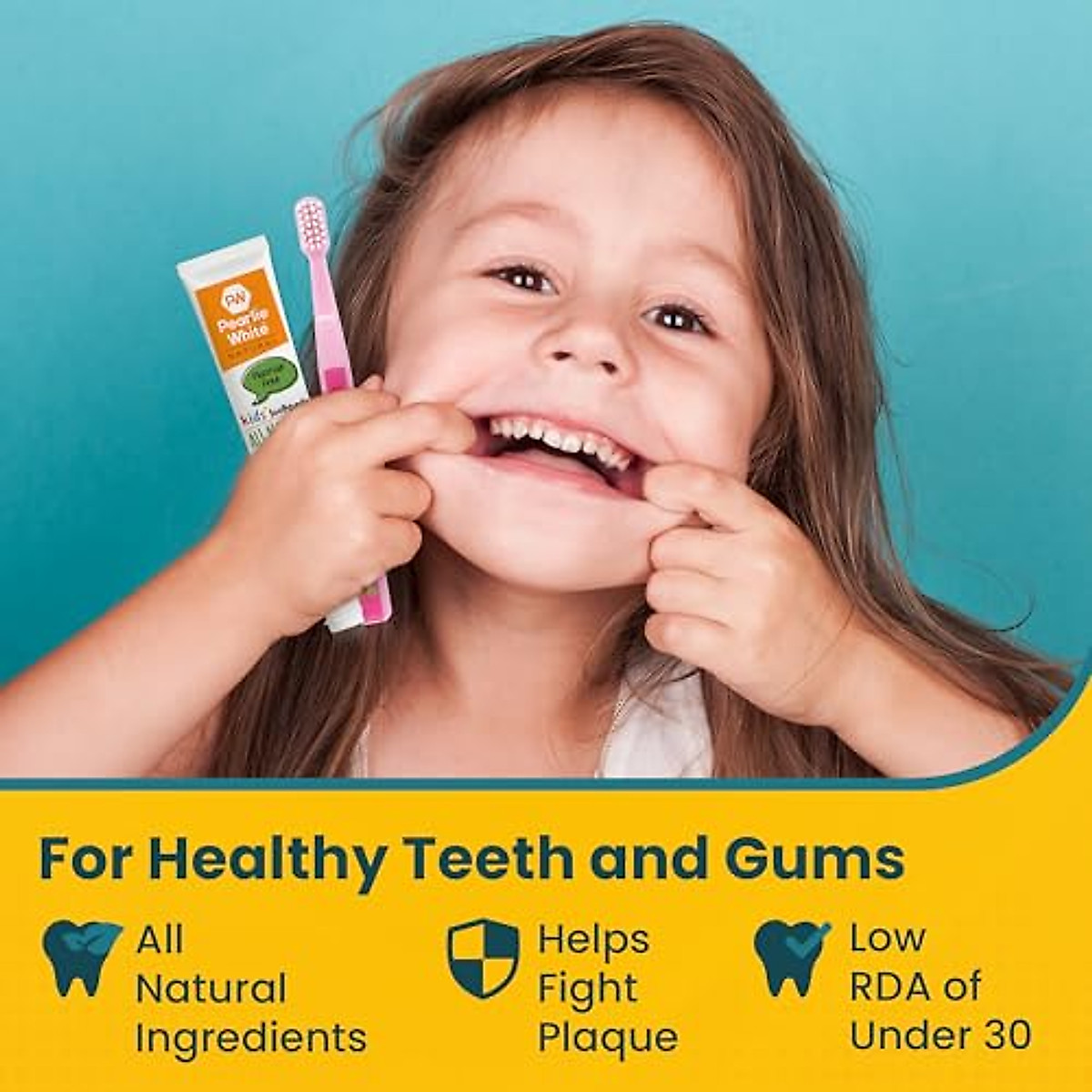 Pearlie White All Natural Fluoride Free Kids Toothpaste 1.58oz/45gm | Extra Gentle Enamel Safe Toothpaste | Helps Fight Against Plaque Formation | Under 30 RDA | Natural Strawberry Flavor