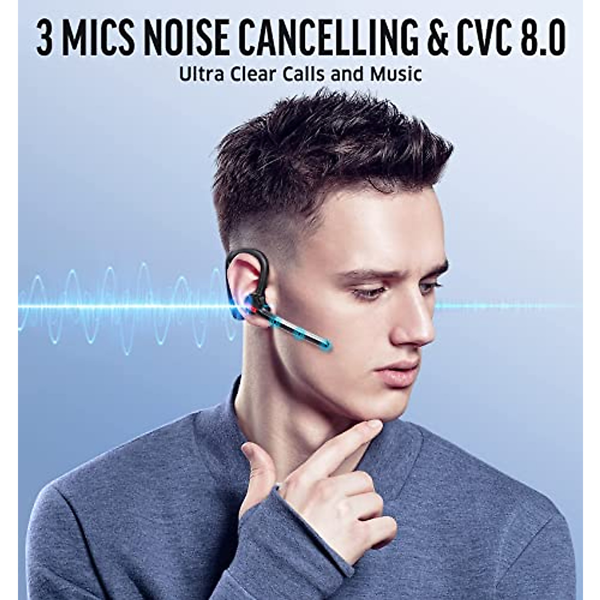 JOWAVE Bluetooth Headset V5.1 Built-in CVC 8.0 Noise Cancelling Bluetooth Earpiece with Microphones 120Hrs Standby Time Hands Free Wireless Headset with Storage Case Driving/Office/Business