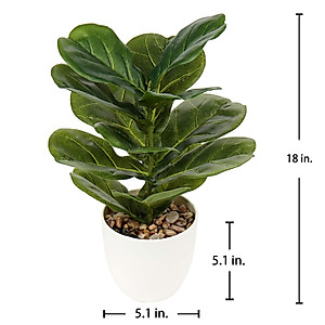 Briful 18 Inch Artificial Plants Realistic Fake Fiddle Leaf Fig Plant Faux Ficus Lyrata Plant Potted Fake Plant in White Pot for Living Room Home Indoor Decor