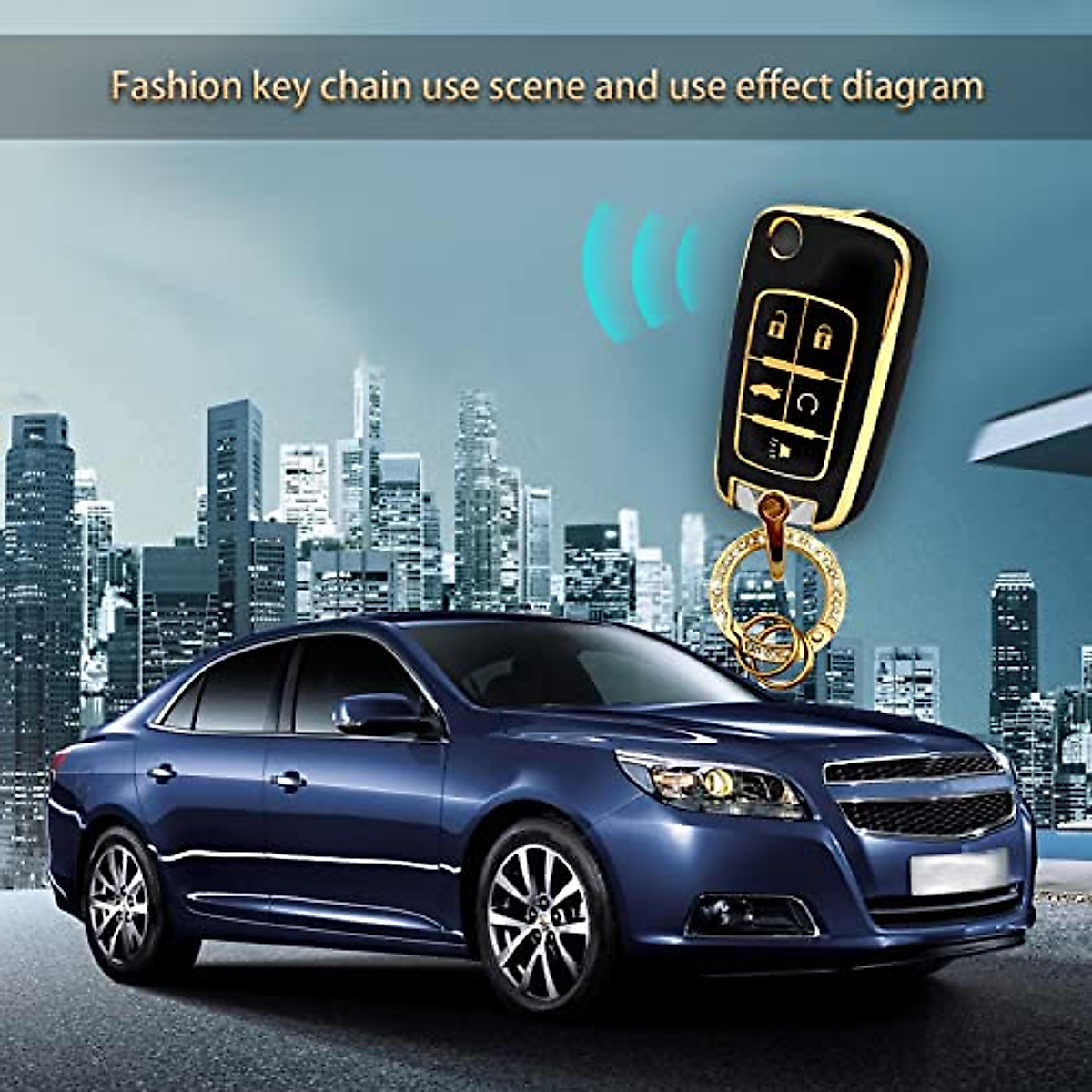 Compatible with Chevy Key Fob Cover with Keychain Lanyard, Soft TPU Keys Shells Replacement for Chevrolet Buick Camaro Cruze Equinox Malibu Impala Spark Sonic GMC-Black