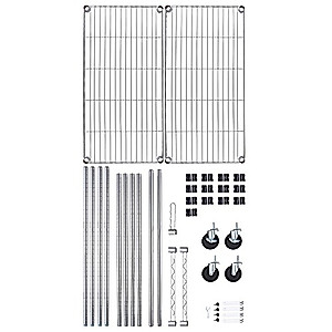 COOBL 2-Tier Heavy Duty Rolling Garment Rack,Wire Shelving Clothes Rack for Clothing,Storage with Double Rods,Lockable Wheels (Silver)