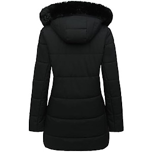 MOERDENG Women's Winter Puffer Coat Thicken Fleece Lined Down Jacket Waterproof Faux Fur Detachable Hooded Parka