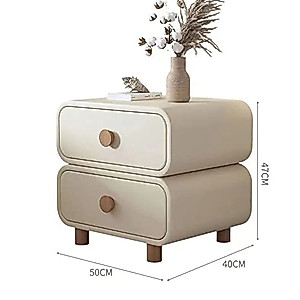 Akkiund Minimalism Fabric Nightstand with 2 Mute Drawers, Solid Wood Bedside Table Practical End Side Table with Solid Wood Leg, for Bedroom, Living Room,A,50×40×47cm