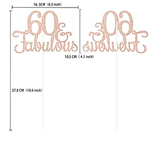 Gexolenu 60 and Fabulous, 1 PCS Rose Gold Glitter Double-sided Happy Fabulous 60th Cake Topper, Fabulous 60 Birthday Party Supplies, Fabulous 60 Decorations for Cake, Fabulous 60 Party Decorations