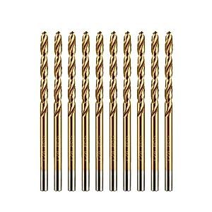 amoolo 1/8" Titanium Drill Bits (10pcs), Premium 4341 HSS Metal Drill Bits for Wood, Metal, Steel, Plastic, Aluminum Alloy