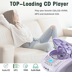 Portable CD Player Boombox with Bluetooth,FM Radio,USB MP3 Playback,AUX-in,Headphone Jack,CD-R/RW and MP3 CDs Compatible,Kids CD Players for Home or Outdoor