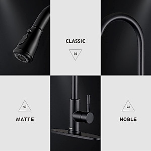 GUUKAR Black Kitchen Faucet with Pull Down Sprayer Matte Black Stainless Steel Kitchen Sink Faucet 360 Degree Swivel with Deck Plate