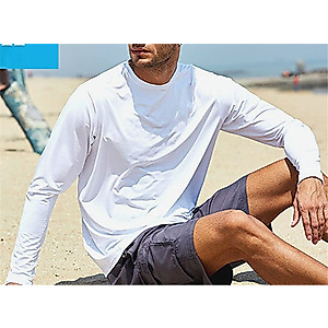 HARGLESMAN Men's Rash Guard Summer Long Sleeve Quick Dry UPF 50 Swim Tee Basic Comfy Swim Tee Outdoor Workout T Shirt Bathing Suit Sun Tops Plus Size Big Tall WhiteXL