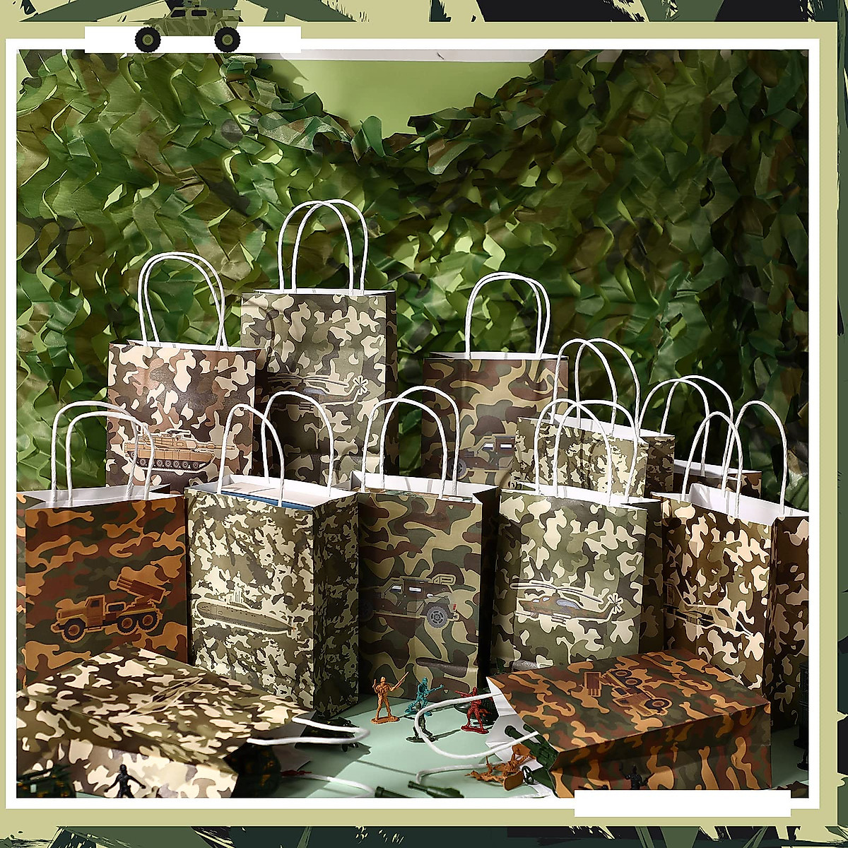 24 Pack Camo Gift Bags Camouflage Birthday Party Favor Bags Goodie Bags Camouflage Themed Treat Candy Bags for Kids Boys Girls Baby Shower Birthday Party Supplies Favors (Classic Style)