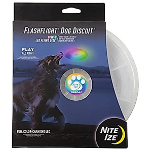 Nite Ize Flashflight LED Dog Discuit - Best Dog Flying Disc For All Hours of Play - With Long-Lasting LED Light, 1-Pack Multi-Colored Disc-O (FFDD-07-R8)