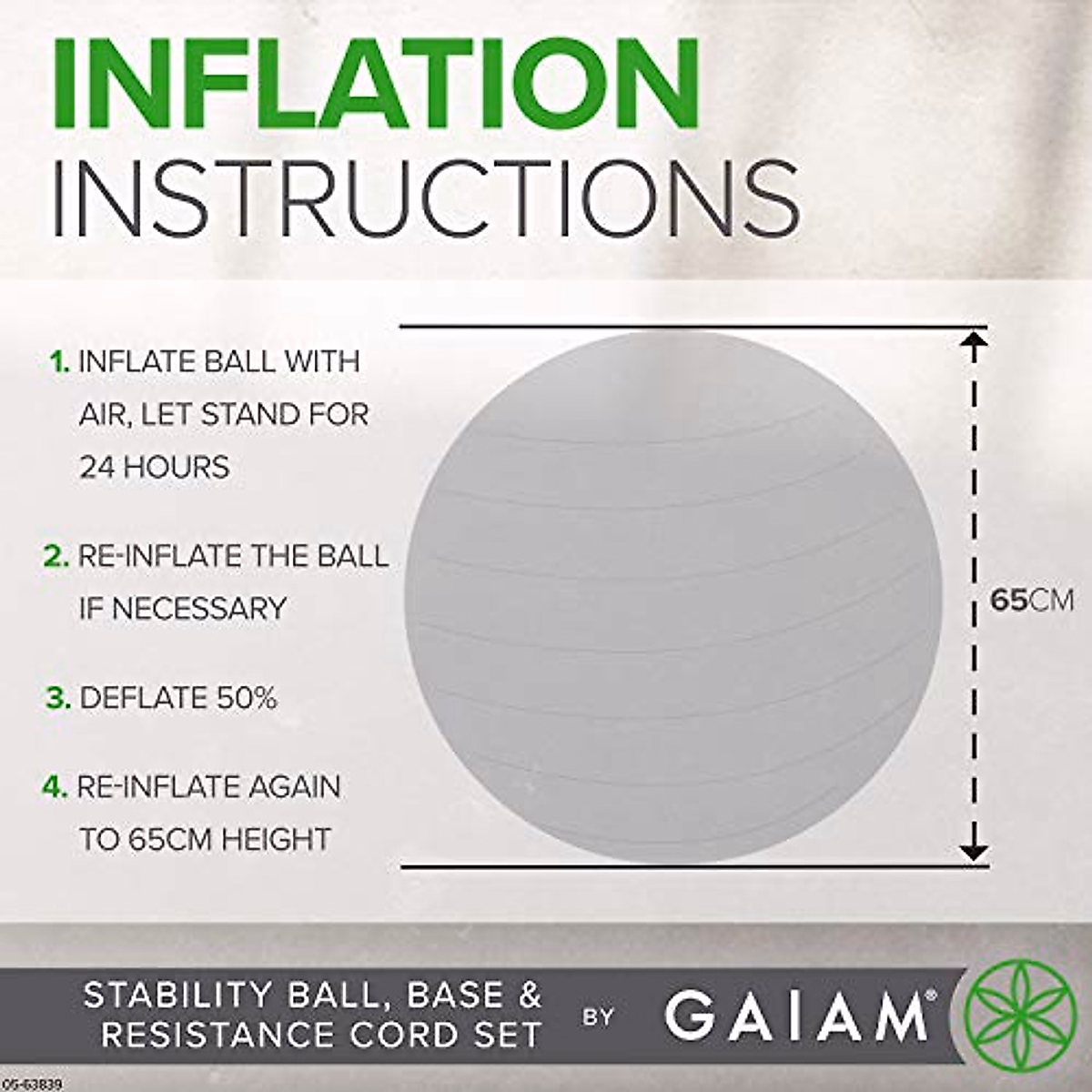 Gaiam Balance Ball, Base & Resistance Band Kit, 65cm Yoga Ball Chair, Exercise Ball with Inflatable Ring Base for Home or Office Desk, Includes Air Pump, Grey