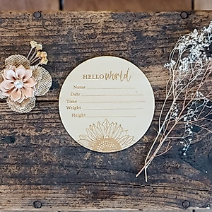 AMOS and SAWYER Hello World "Sunflower" Wooden Birth Announcement Sign, Newborn Photo Prop